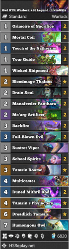 Owl OTK Warlock #26 Legend - IrvinGSlz | Hearthstone Standard Decks