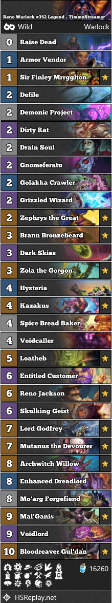Reno Warlock #352 Legend - TimmyStreamer | Hearthstone Wild Decks