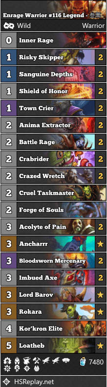 Enrage Warrior #116 Legend - 叁萬 (Score: 15-10) | Hearthstone Wild Decks