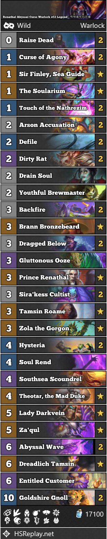 Renathal Abyssal Curse Warlock #53 Legend - 咆哮魔牢裆异撞 | Hearthstone Wild ...