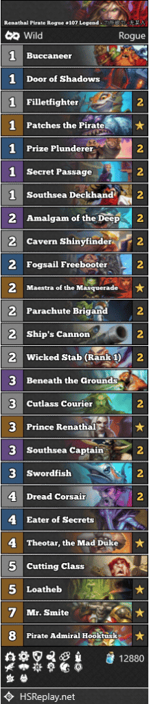 Renathal Pirate Rogue #107 Legend - 为所欲为、无某人 | Hearthstone