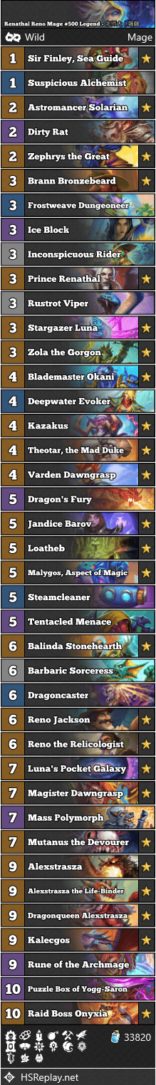 Renathal Reno Mage #500 Legend - 北师大丨颽颻 | Hearthstone Wild Decks
