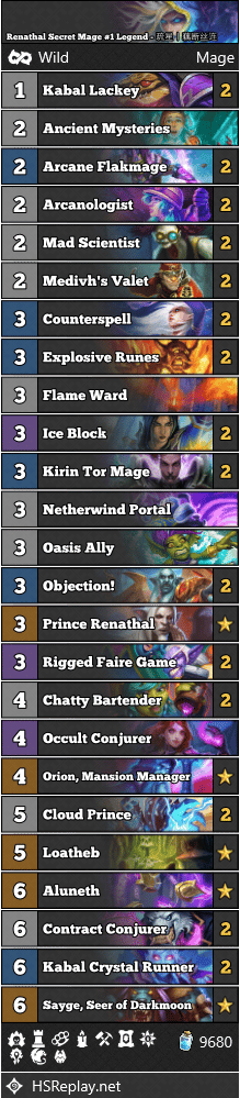 Renathal Secret Mage #1 Legend - 疏星丨藕断丝连 | Hearthstone Wild Decks