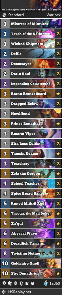 Renathal Abyssal Curse Warlock #168 Legend - katagami471 | Hearthstone
