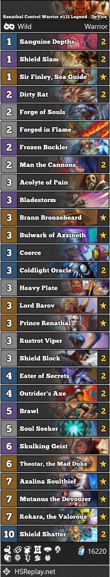 Renathal Control Warrior #131 Legend - DeVice | Hearthstone Wild Decks