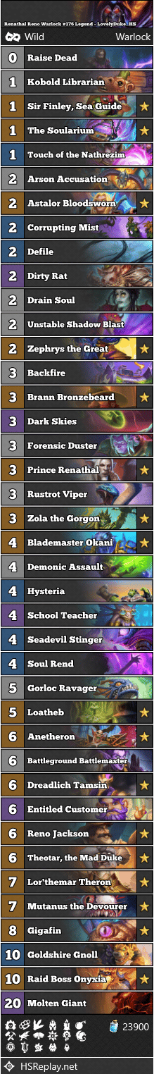 Renathal Reno Warlock #176 Legend - LovelyDuke_HS (Score: 25-11 ...