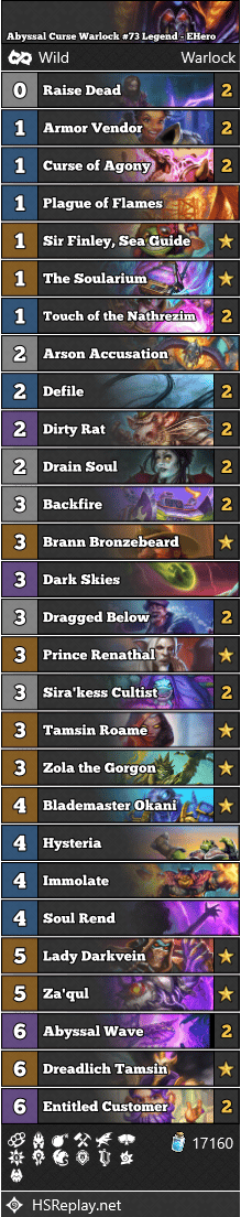Abyssal Curse Warlock #73 Legend - EHero | Hearthstone Wild Decks