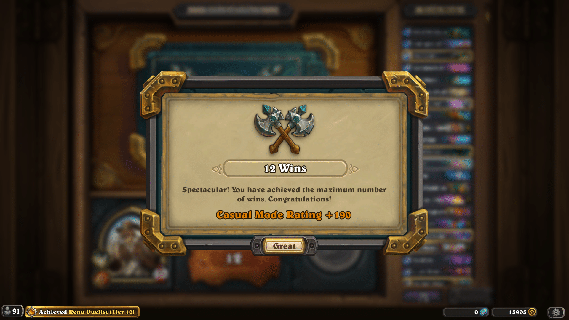 Hearthstone Duels 12 Wins Reno Jackson - TheFatSanta (“Relicologist ...