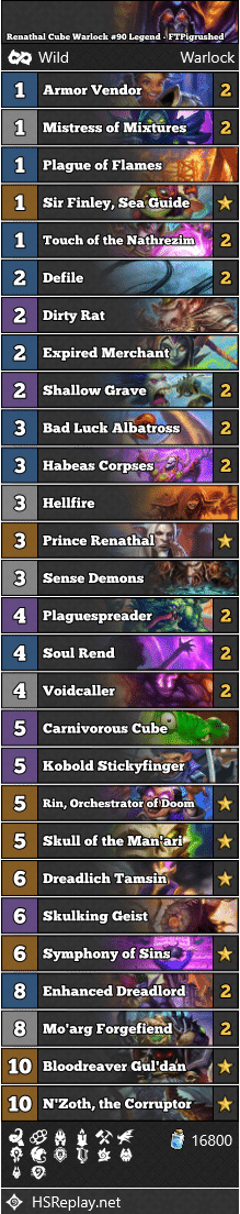 Renathal Cube Warlock #90 Legend - FTPigrushed | Hearthstone Wild Decks
