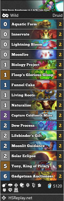 (Wild Heroic Brawliseum) 12-0 APM Tony Druid - 幻灵 | Hearthstone