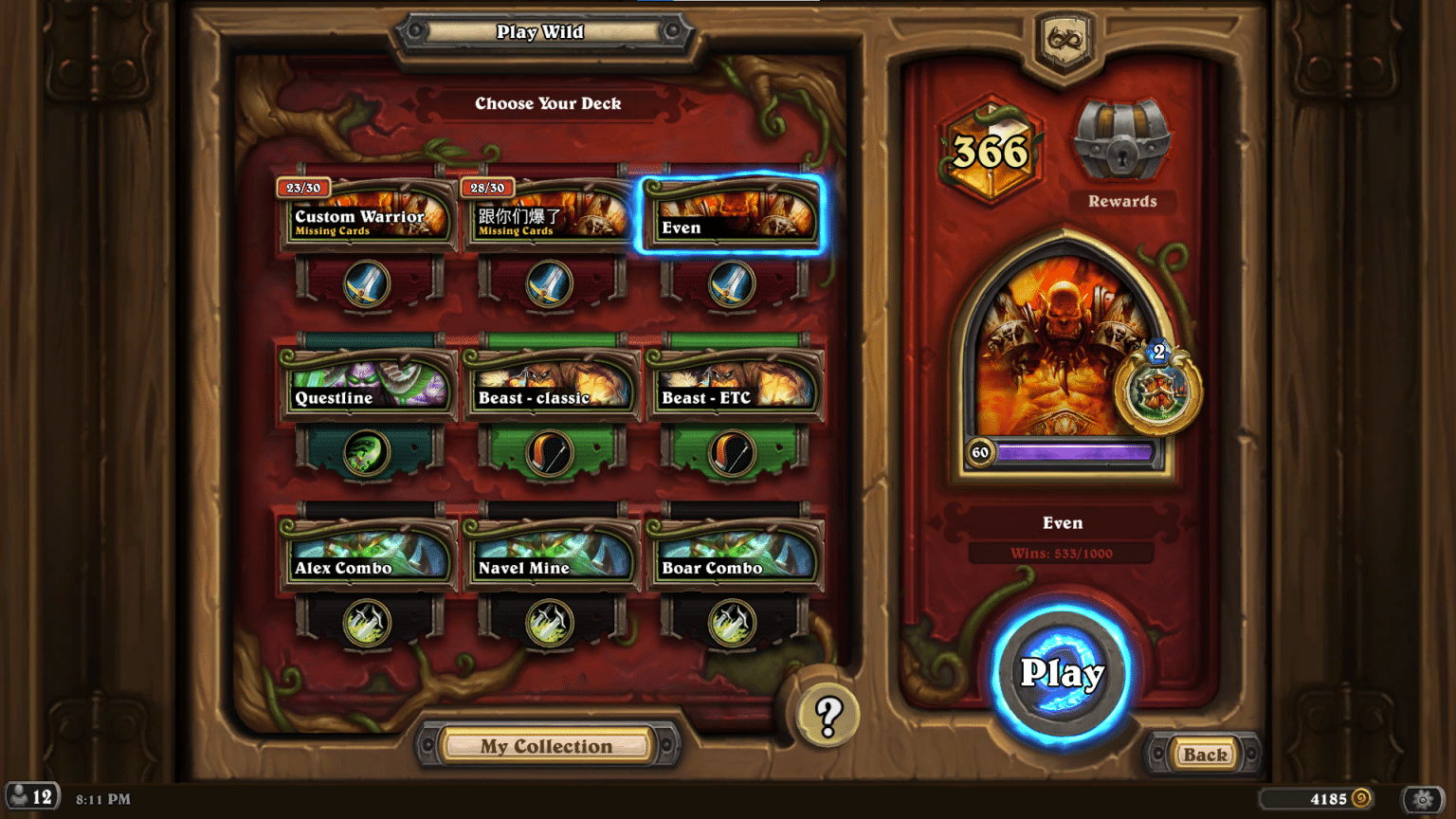 Even Warrior #366 Legend - Radish (Score: 75-60) | Hearthstone Wild Decks