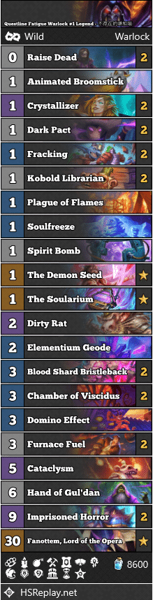 Questline Fatigue Warlock #1 Legend - 不存在的谦和喵 | Hearthstone Wild Decks