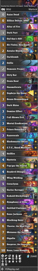 Renathal Reno Warlock #110 Legend - Timmy_Streamer | Hearthstone Wild Decks