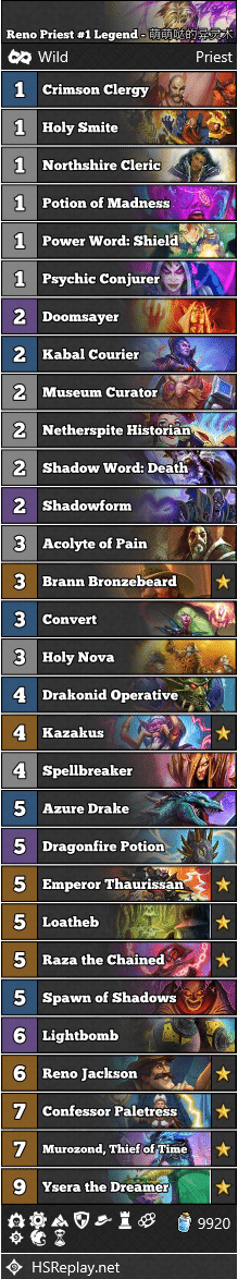 Reno Priest #1 Legend - 萌萌哒的异灵术 | Hearthstone Twist Decks