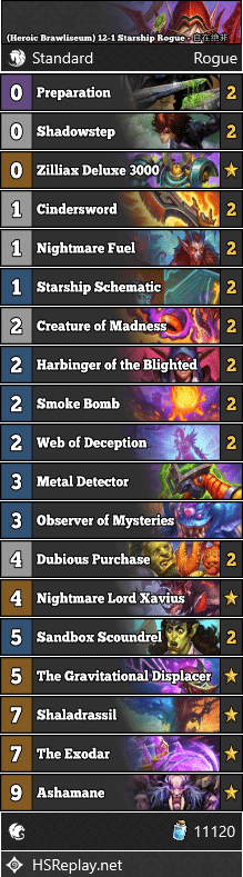 (Heroic Brawliseum) 12-1 Starship Rogue - 自在绝非 | Hearthstone Standard Decks
