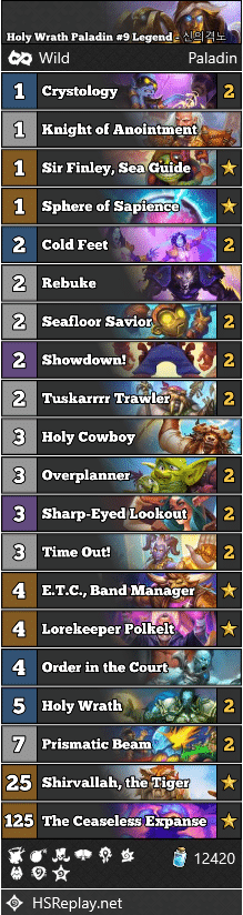 Holy Wrath Paladin #9 Legend - 신의격노 | Hearthstone Wild Decks