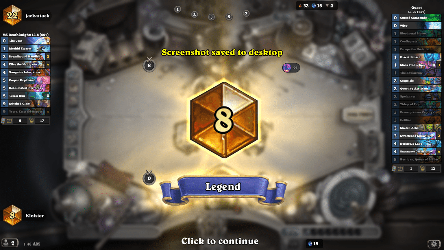 Quest Warlock #8 Legend - Kloister (Score: 53-29) | Hearthstone ...