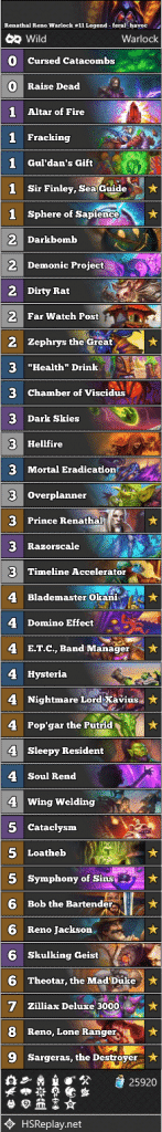 Renathal Reno Warlock #11 Legend - feral_havoc | Hearthstone Wild Decks