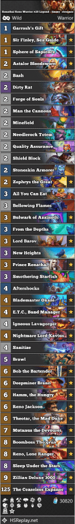 Renathal Reno Warrior #20 Legend - timmy_streamer | Hearthstone Wild Decks