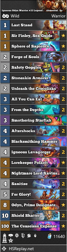 Igneous Odyn Warrior #33 Legend - _elemental_hs | Hearthstone Wild Decks