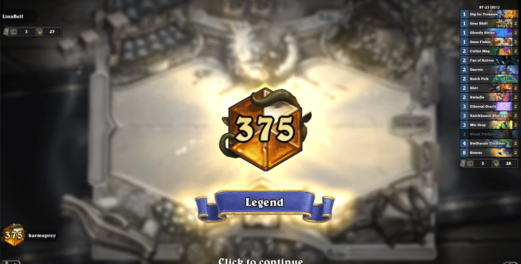 Quasar Rogue #375 Legend - karmaprey (Score: 97-23) | Hearthstone Wild ...
